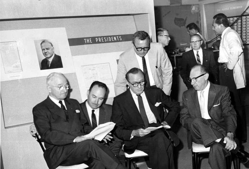 Truman and Jack Benny review scripts during rehearsal | Harry S. Truman