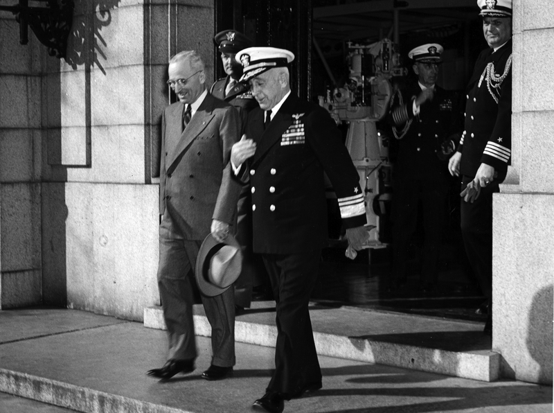President Truman and Admiral Fitch leaving Isherwood Hall | Harry S. Truman