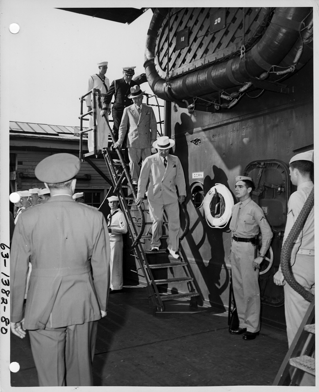 President Harry S. Truman and Others Descend to the Deck on the USS ...