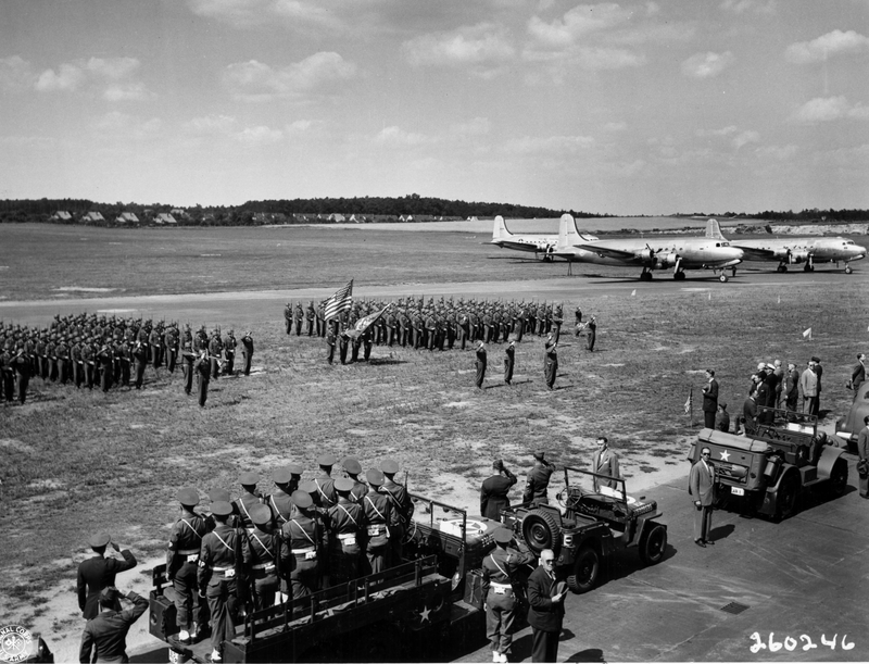 Truman stands at attention during military review during Potsdam ...