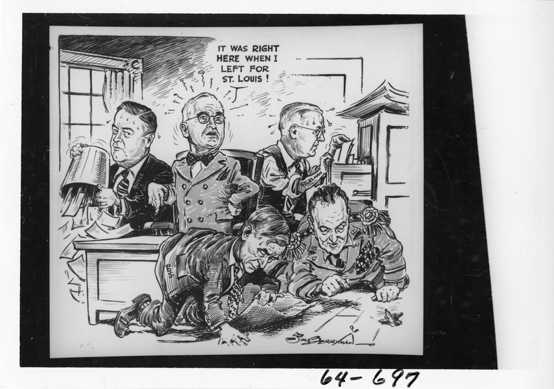 Political Cartoon, "It was Right Here When I Left for St. Louis ...