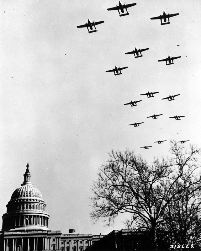 Air Force C-82 packets passing over the Capitol on inauguration day ...