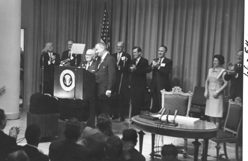President Lyndon B. Johnson signs Medicare Bill at the Harry S. Truman ...