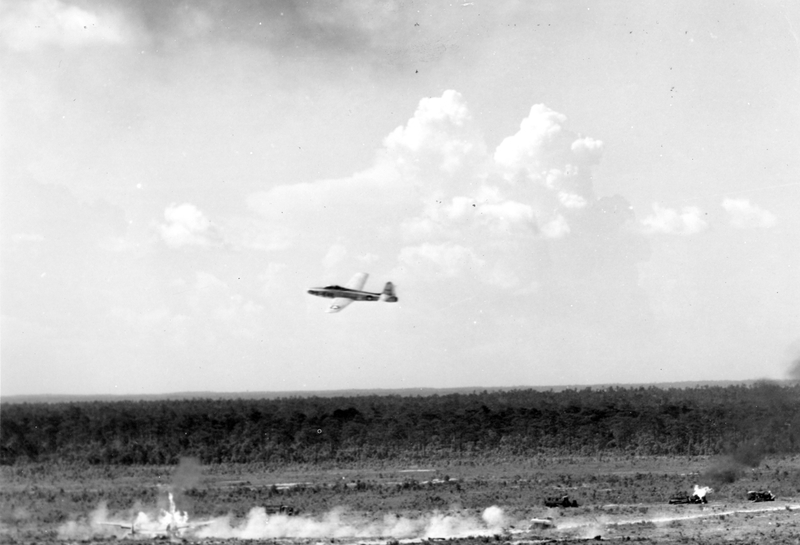 An F-84 scores a direct hit during a demonstration at Eglin Air Force ...