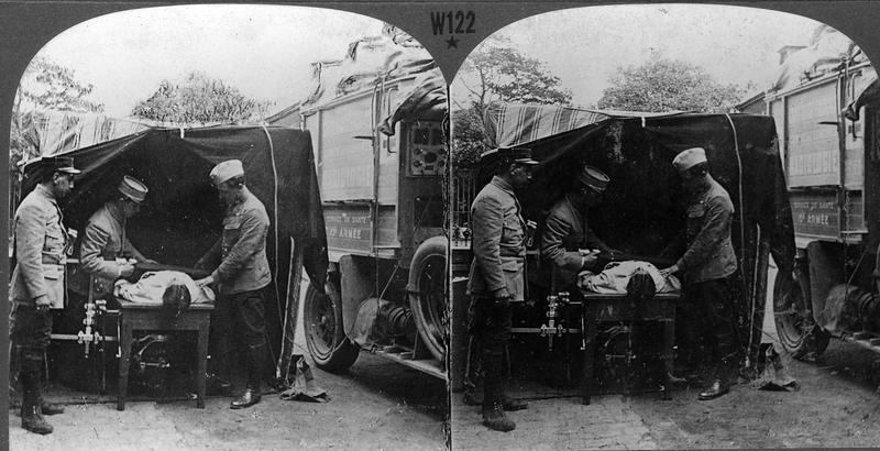 Stereograph of World War I French Field Hospital using X-ray Machine ...