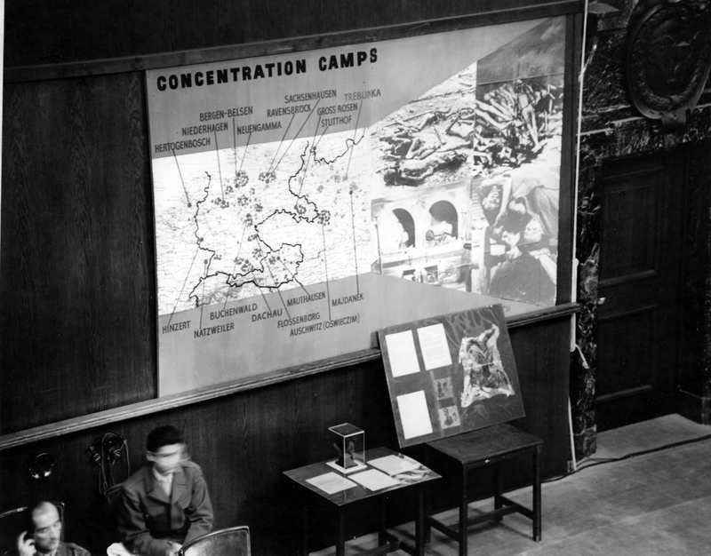 An exhibit (map of Concentration Camps) at the Nuremberg War Crimes ...
