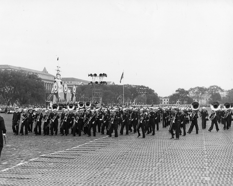 U.S. Navy band marching at ceremonies honoring Nimitz | Harry S. Truman