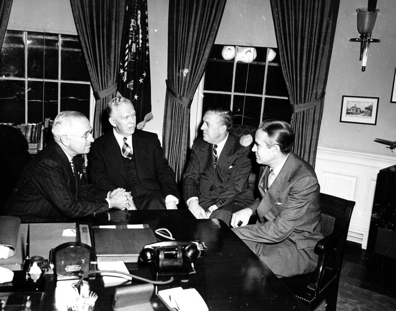 President Truman Discussing Marshall Plan with George C. Marshall, Paul ...