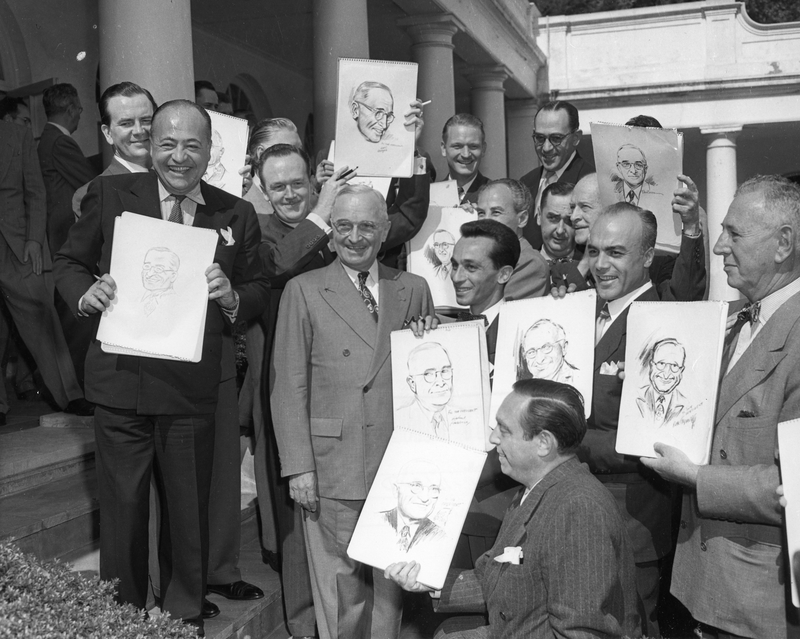 President Harry S. Truman Posing With Finished Cartoon Portraits ...