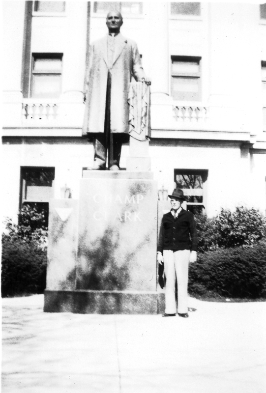 Bentley Morrow by statue of Champ Clark during Truman's 1934 Senatorial ...