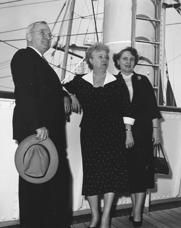 Harry, Bess, and Margaret Truman On Deck of S.S. President Cleveland ...