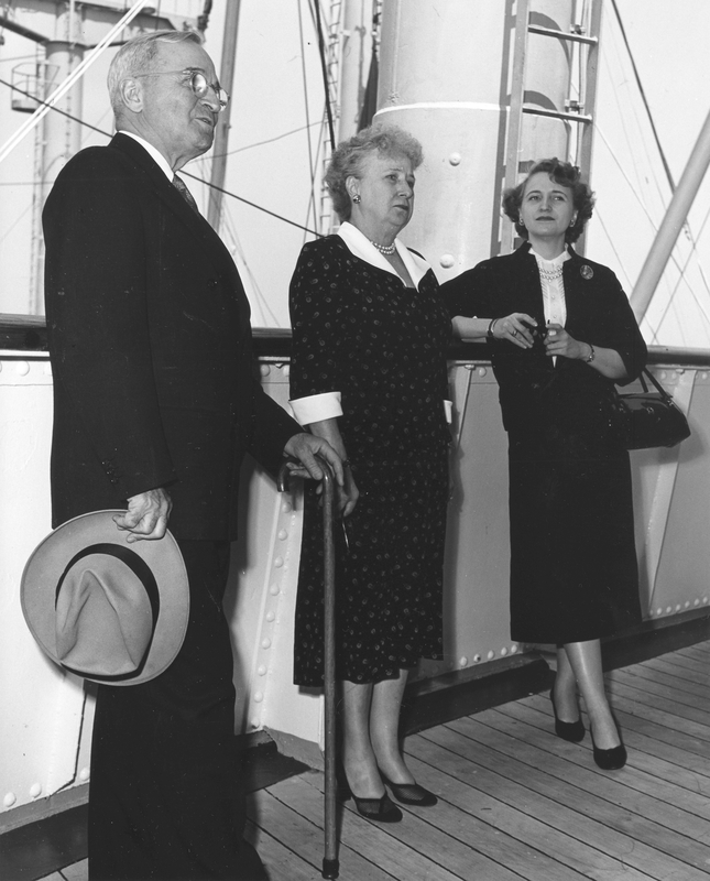 Harry, Bess, and Margaret Truman On Deck of S.S. President Cleveland ...