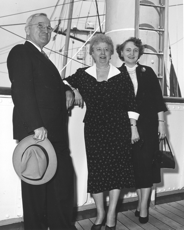 Harry, Bess and Margaret Truman On Deck of S.S. President Cleveland ...