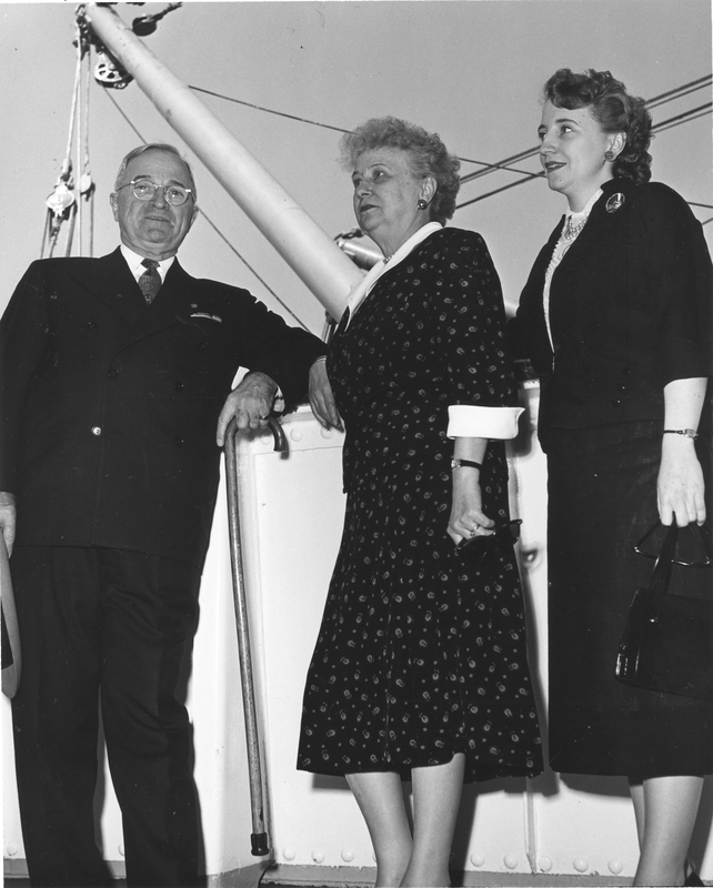 Harry, Bess and Margaret Truman On Deck of S.S. President Cleveland ...