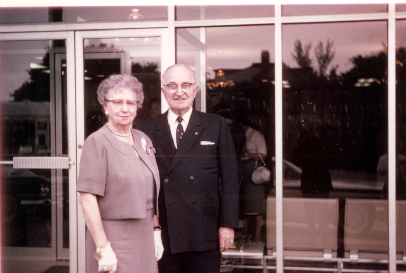 Color Portrait of Mr. and Mrs. Harry S. Truman Outside Truman Library ...