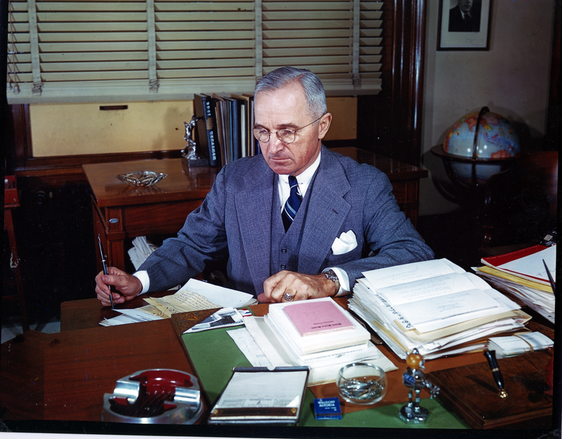 Senator Harry S. Truman Seated at his Desk in his Senate Office | Harry ...