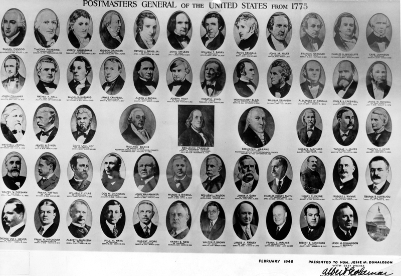 Photo showing small bust photos of all Postmasters General of the ...