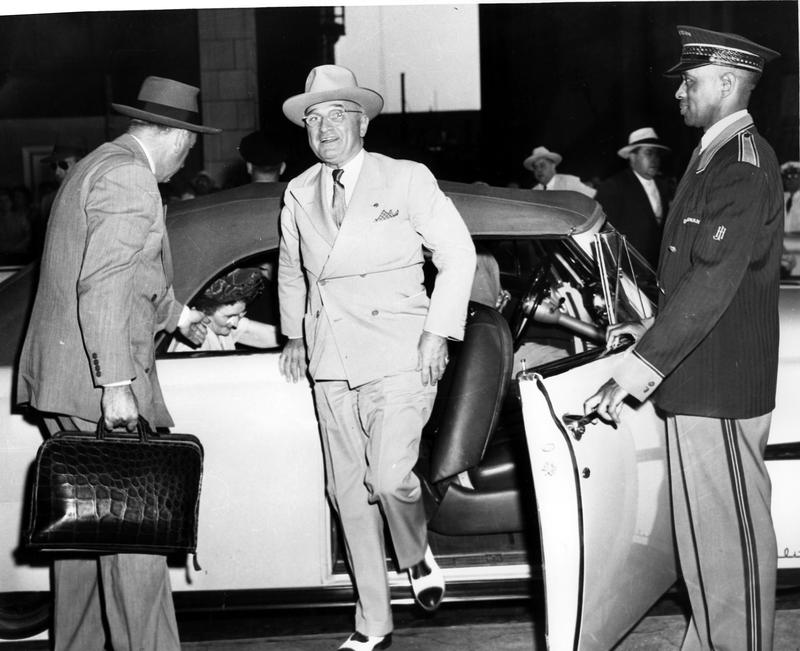President Truman and Sister Mary Jane Climbing Out of Car at Hotel ...