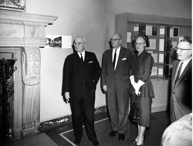 Harry S. Truman with a group of unidentified individuals at the Harry S ...