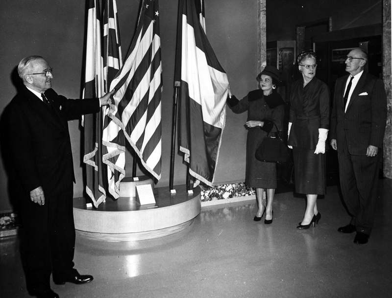 Harry S. Truman takes three unidentified individuals on a tour of the ...