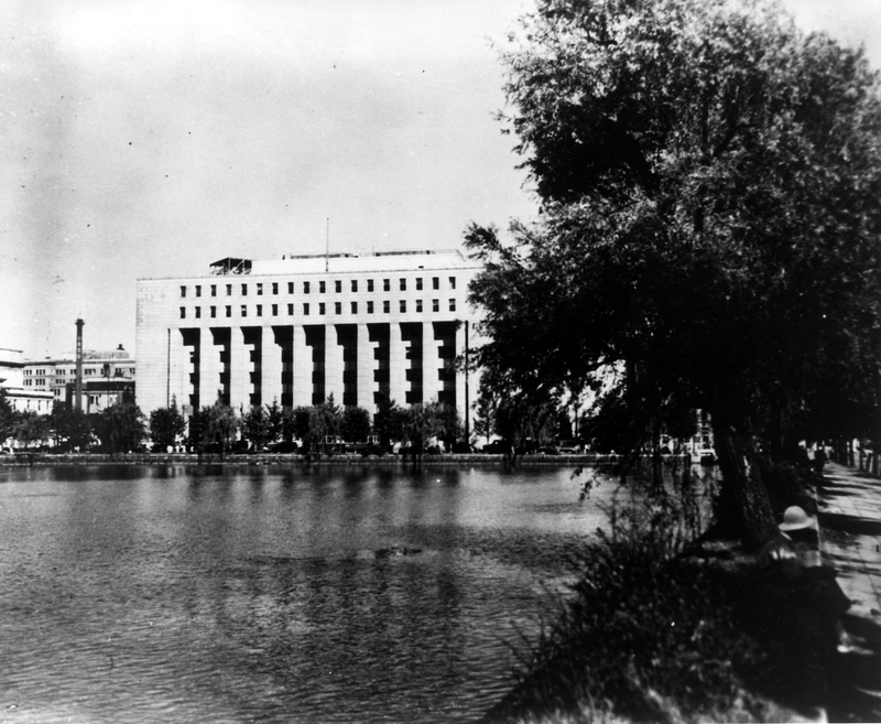 This modern office building, facing the Imperial Palace moat, is ...