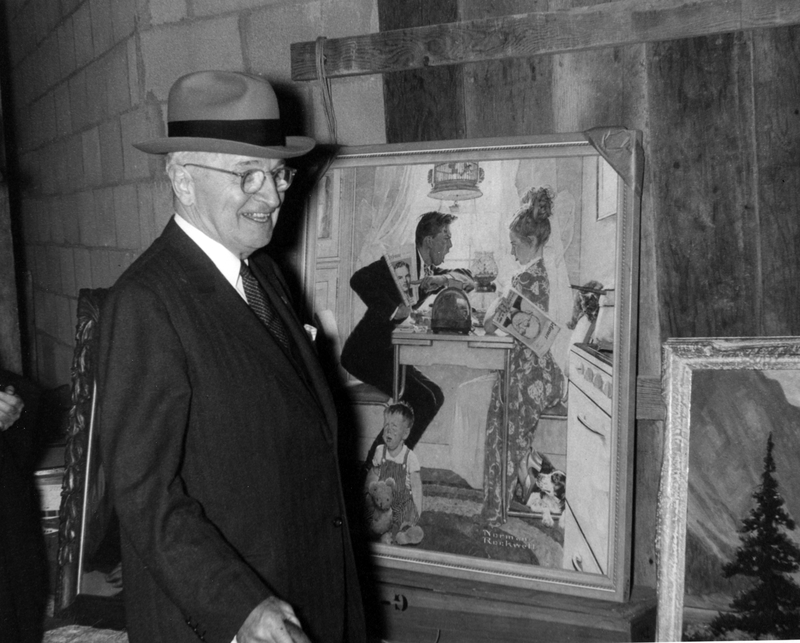 Harry S. Truman looking at Norman Rockwell 1948 election painting on ...