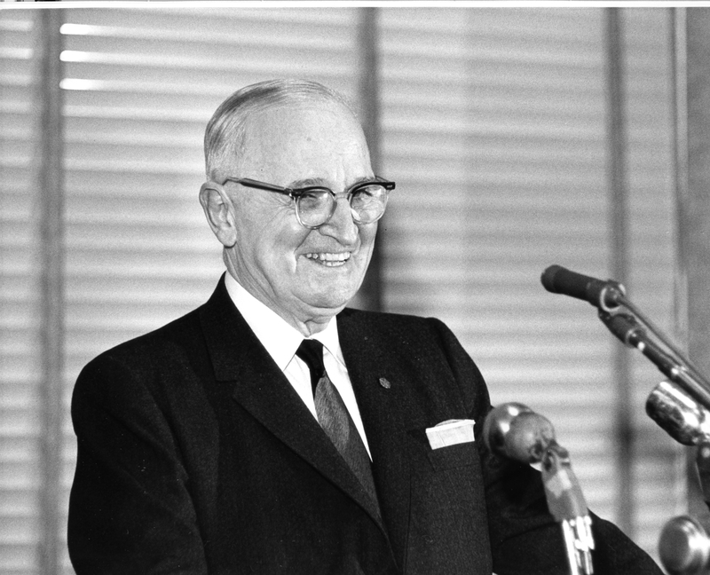 Former President Truman at the podium of the Kennedy-Welsh Dinner ...