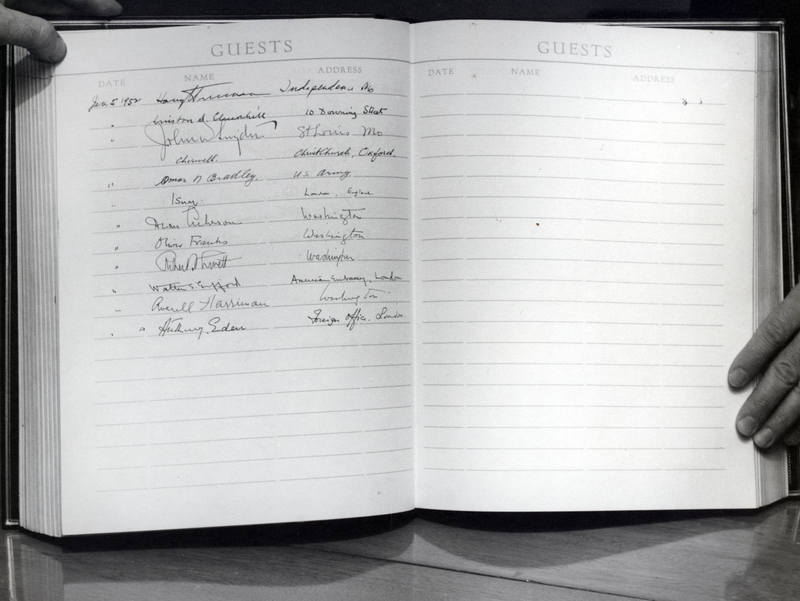 Photo of guest book with signatures of guests aboard the U. S ...