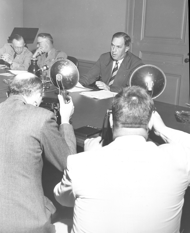 Secretary of the Army Kenneth Royall at a press conference outlining ...