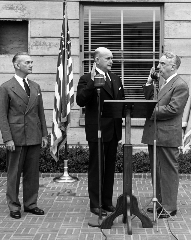 Photo of Louis Johnson being sworn in as Secretary of Defense by Chief ...