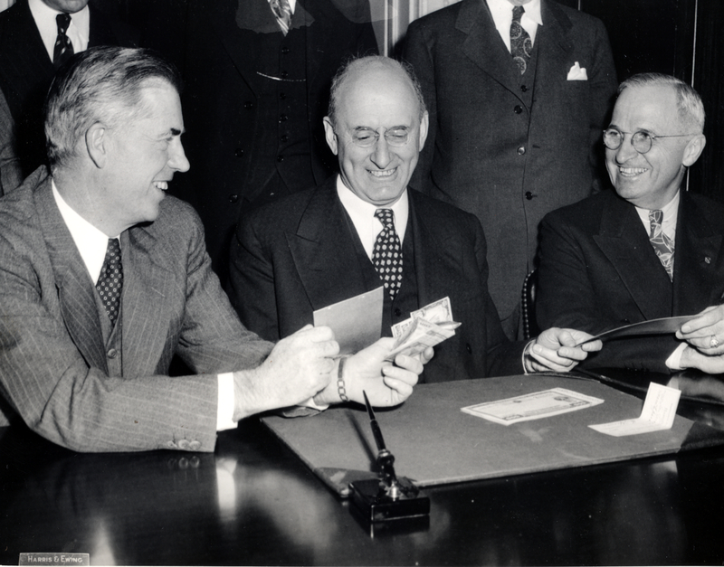 Vice President Henry A. Wallace (L), Secretary of the Treasury Henry ...