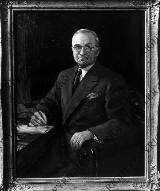 A photograph of an oil painting by John Slavin of President Harry S ...