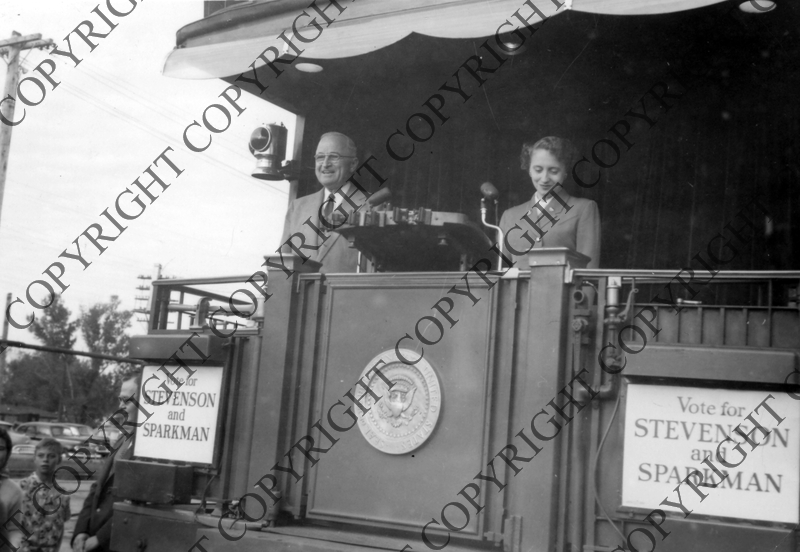 Snapshot of President Harry S. Truman addressing a crowd in Iowa ...