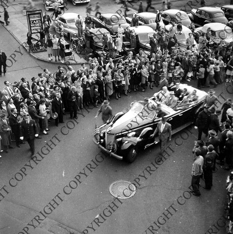 Truman rides in an automobile during a campaign stop in Elizabeth, New ...