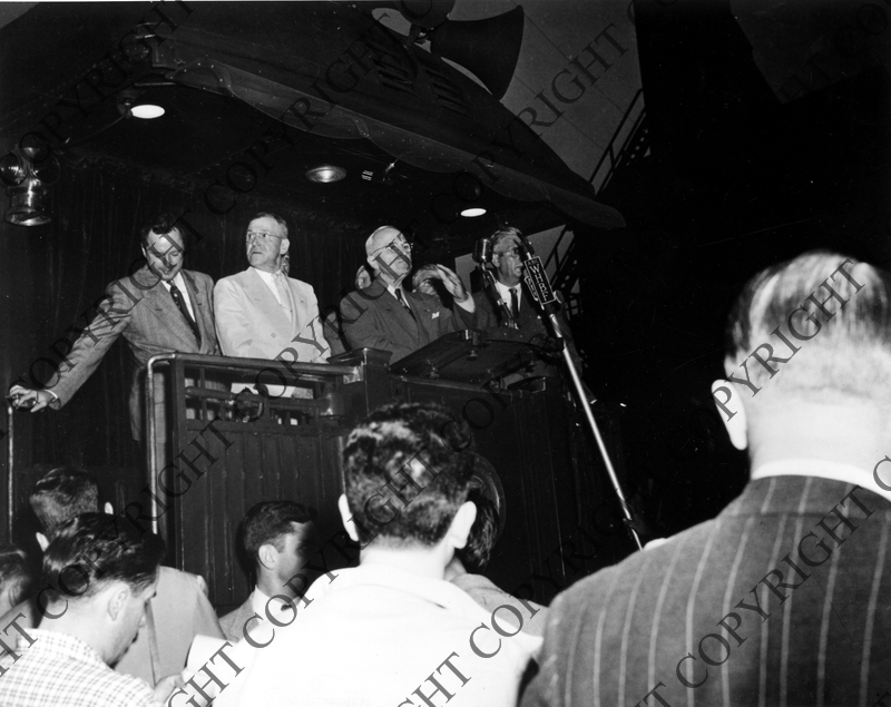 President Truman speaks from rear platform of train in Rock Island ...