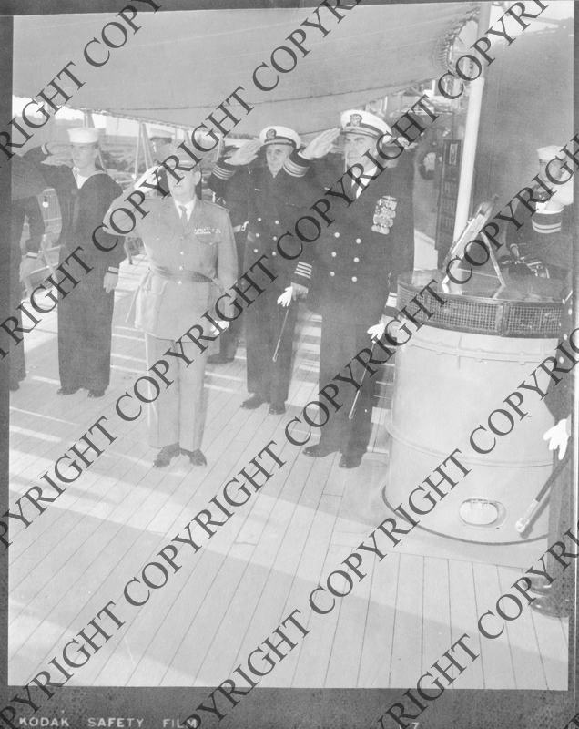 Rear Admiral Lewis S. Parks, Captain Hill, and Major General Santapau ...