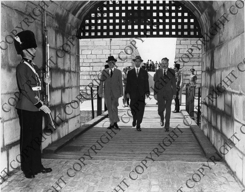 Canadian Minister of Defense Brooke Claxton and Secretary Frank Pace at ...