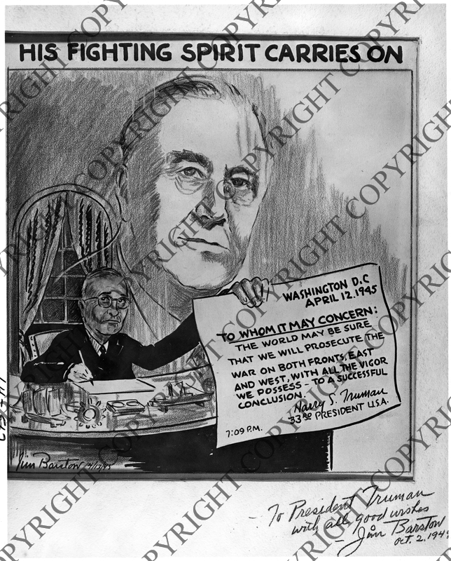 Political Cartoon, "His Fighting Spirit Carries On" | Harry S. Truman