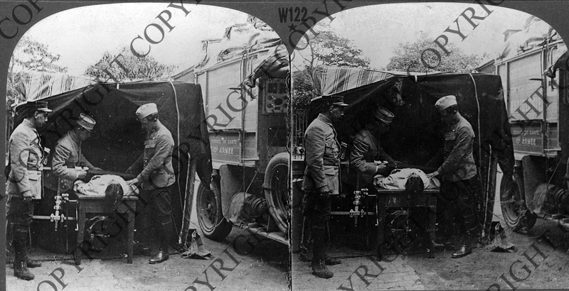 Stereograph of World War I French Field Hospital using X-ray Machine ...