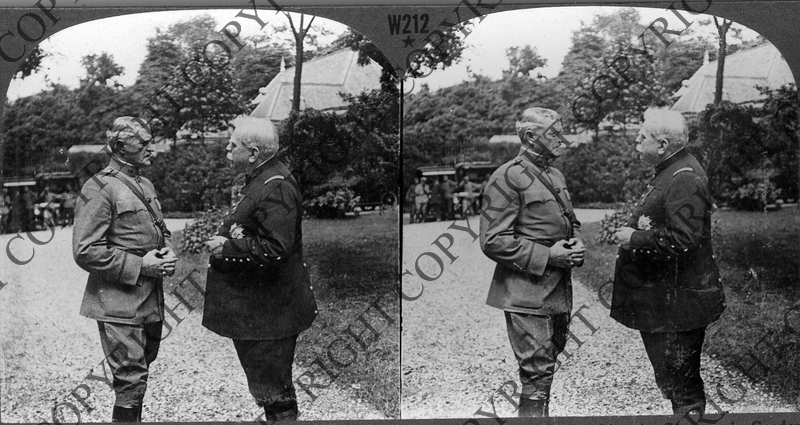 Stereograph of General Pershing and Marshall Joffre, Governor's Garden ...