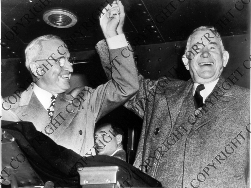 President Truman and Vice-President Barkley Raise Hands After Winning ...