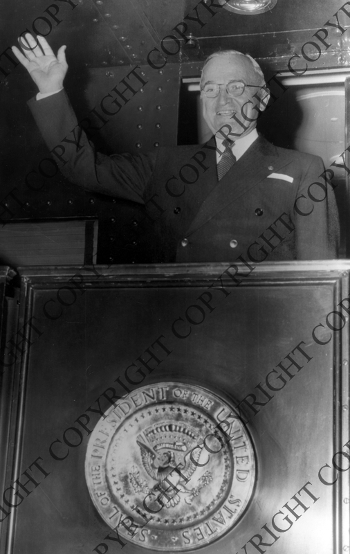 President Truman Smiling and Waving From the Rear Platform as he Leaves ...