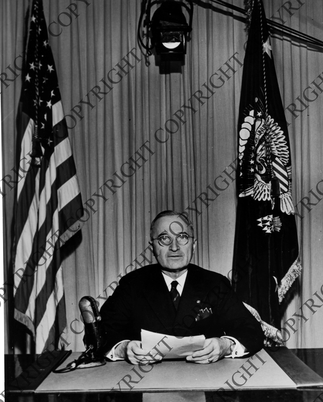 President Truman at desk after the V-E Day broadcast | Harry S. Truman