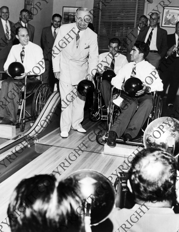 President Truman Poses in the White House Bowling Alley with Paraplegic ...