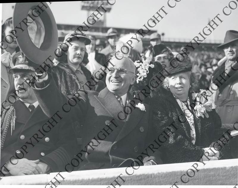 President Harry S. Truman, Bess Truman, and Margaret Truman attending ...